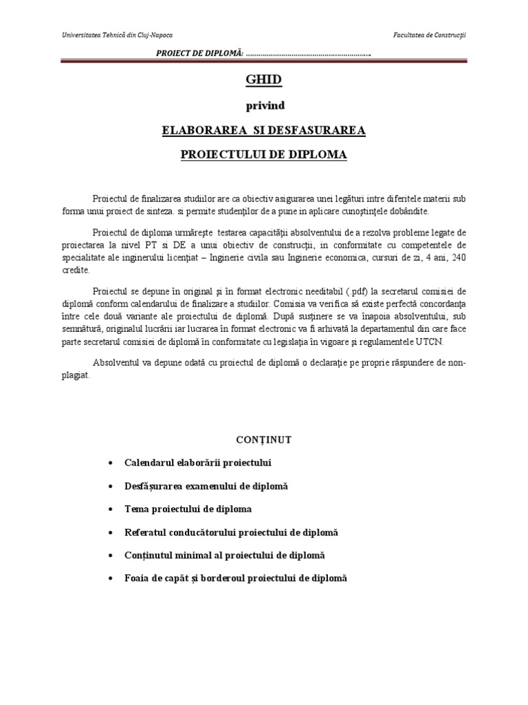 Ghid Proiect Diploma Proiect | PDF
