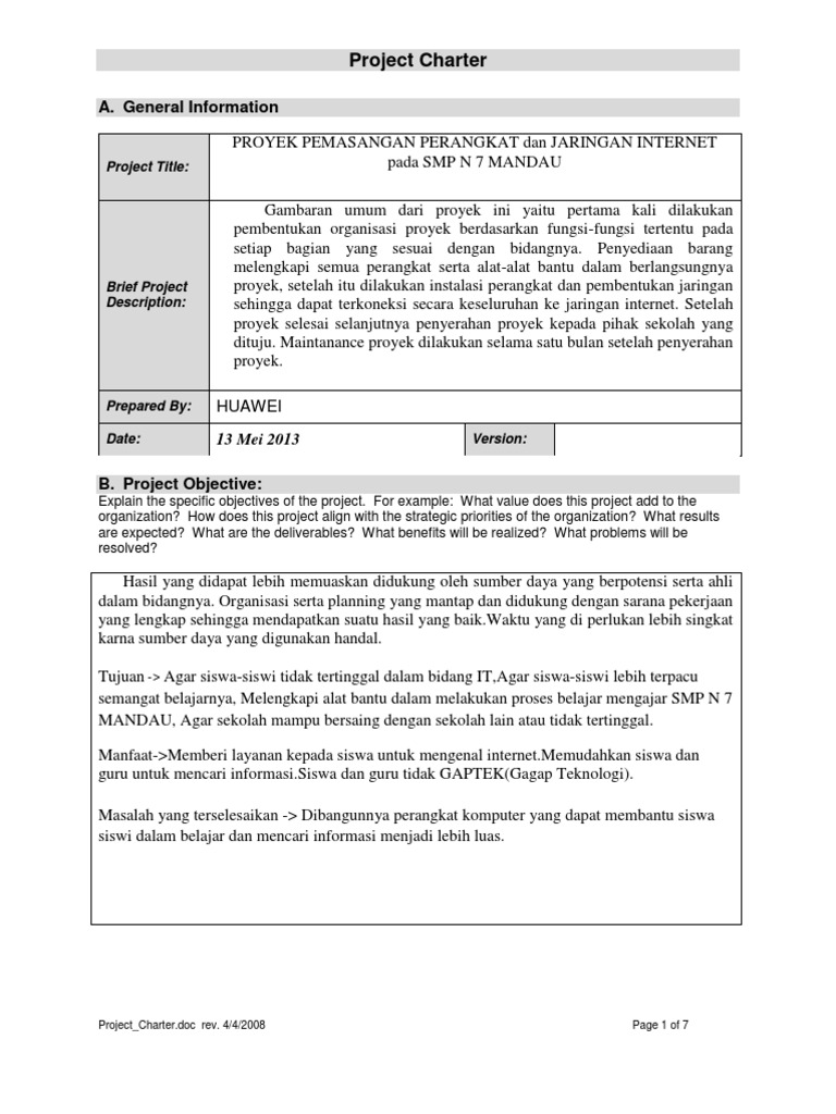 Project Charter | PDF | Manajemen Proyek | Industri