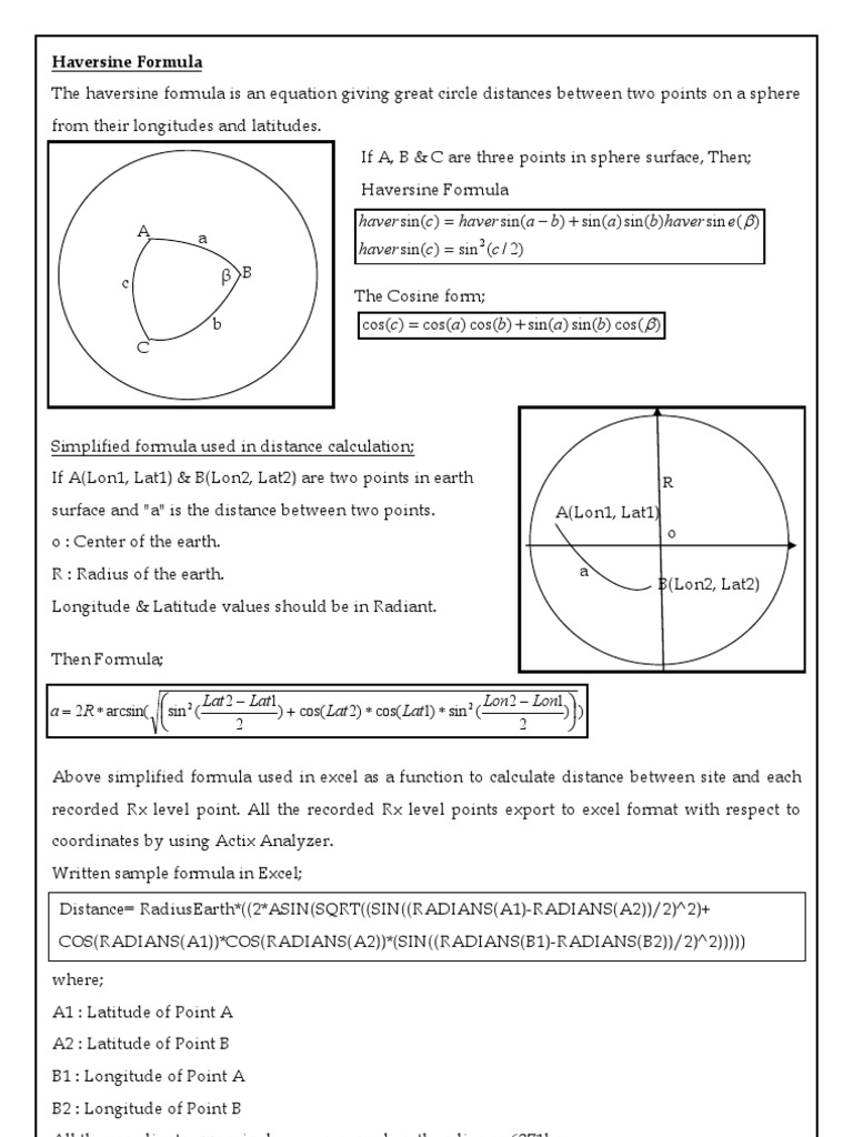 Haversine Formula Fro Excel | PDF