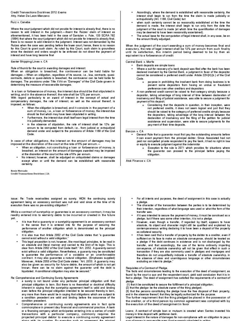 Cred Trans Doctrines | Download Free PDF | Guarantee | Mortgage Law