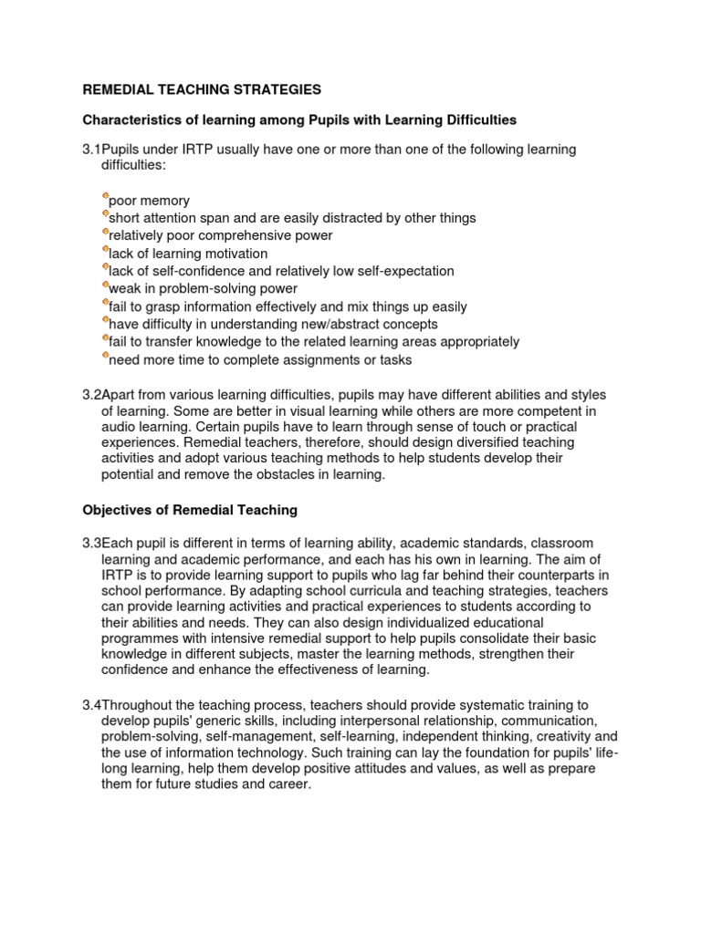 Effective Remedial Teaching Strategies | PDF | Teachers ...