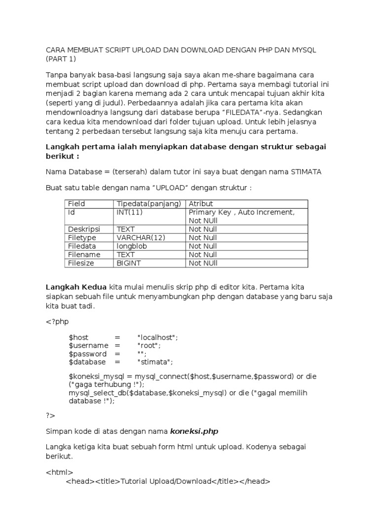 Cara Membuat Script Upload Dan Download Dengan PHP Dan Mysql | PDF ...