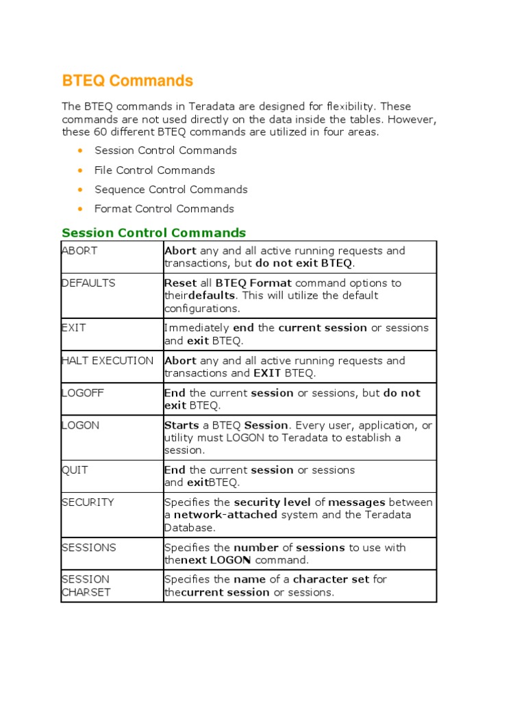 BTEQ Commands | PDF | File Format | Sql