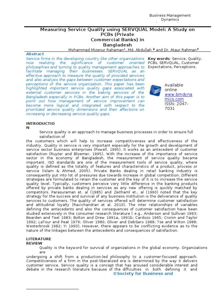 Servqual Model Pdf Survey Methodology Customer Satisfaction