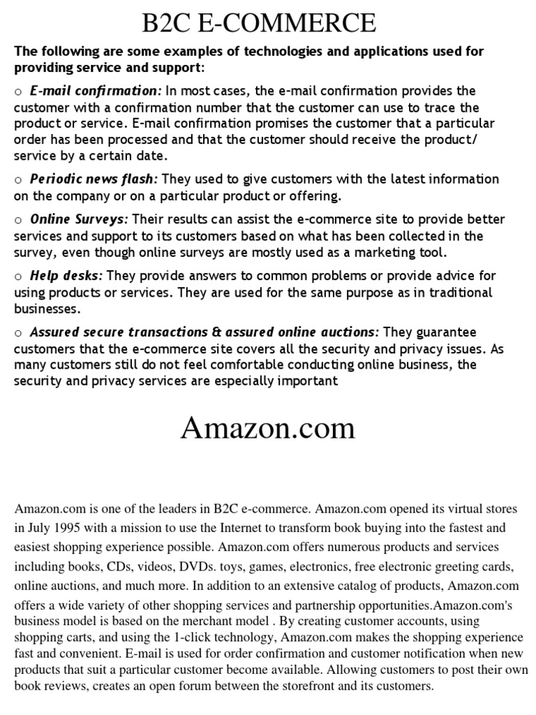 B2C E-Commerce Technologies and Customer Support: A Look at Amazon's ...
