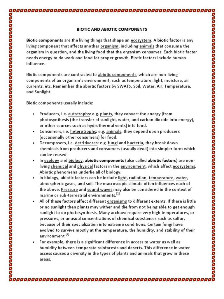 Biotic and Abiotic Components | PDF | Food Web | Systems Biology