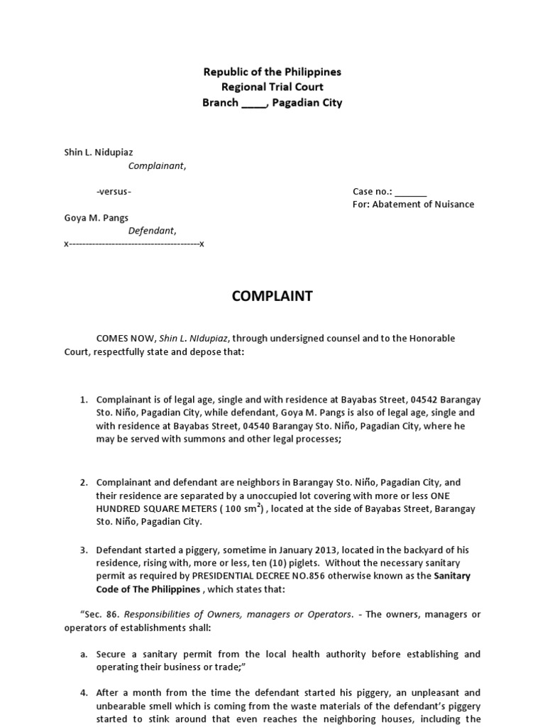 Abatement Of Nuisance Pdf Nuisance Plaintiff