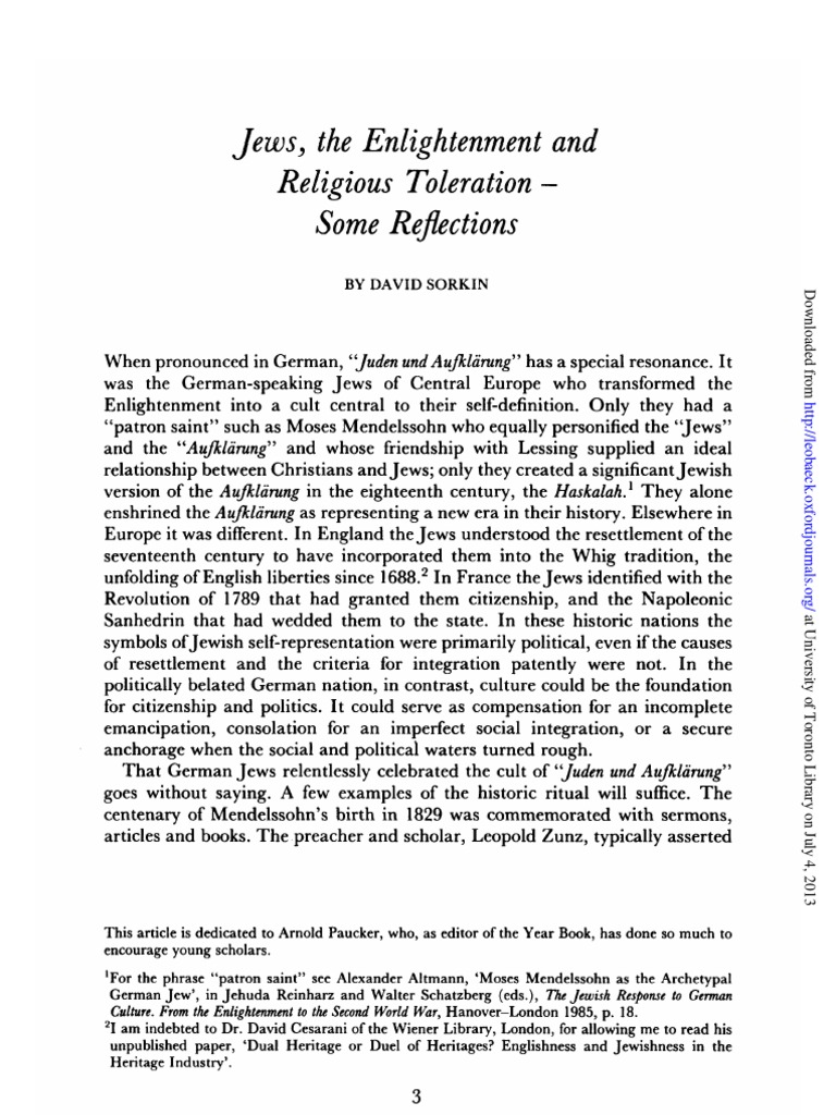 Jews, the Enlightenment, and Religious Toleration | PDF | Toleration ...