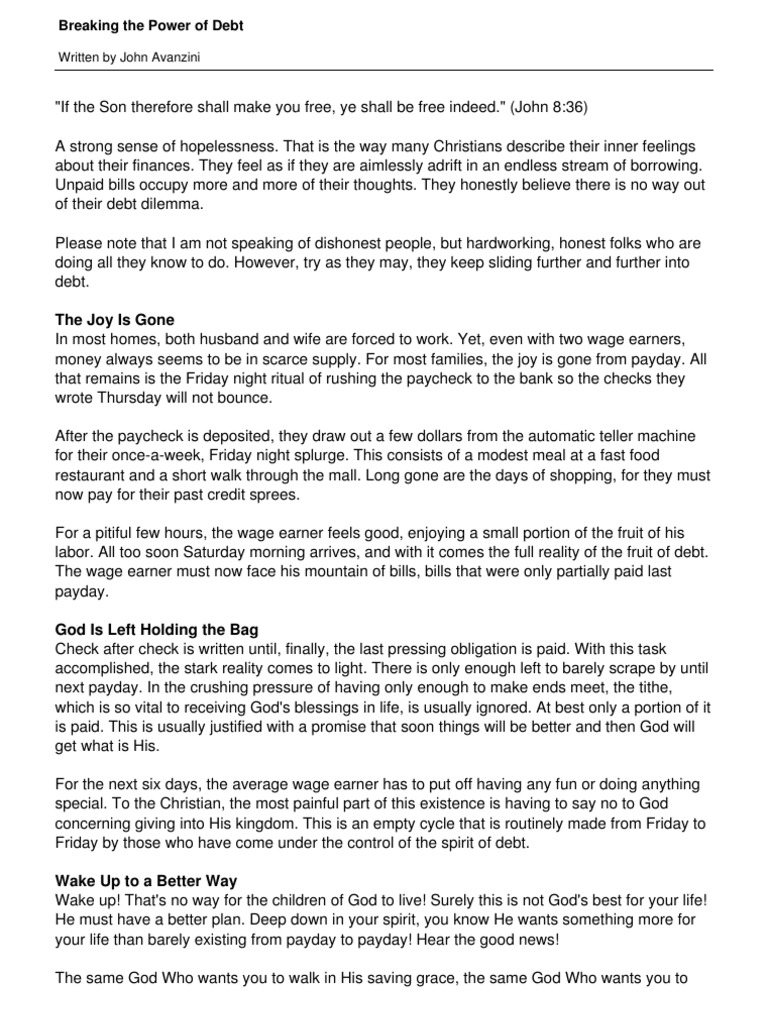 Breaking The Power of Debt | PDF | Miracle | Thou