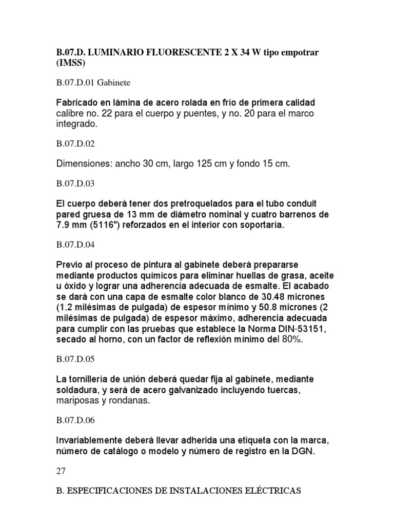 Especificaciones de Luminarias Imss | PDF | Aluminio | Cobre