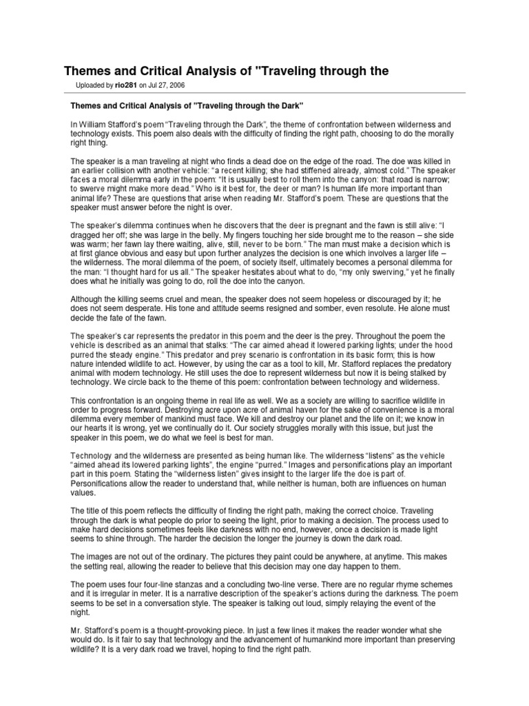 Analyzing "Traveling Through the Dark" | PDF | Deer | Predation