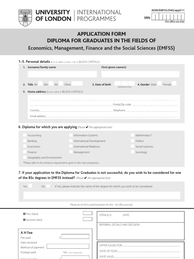 Application Form Diploma For Graduates in The Fields Of: Economics ...