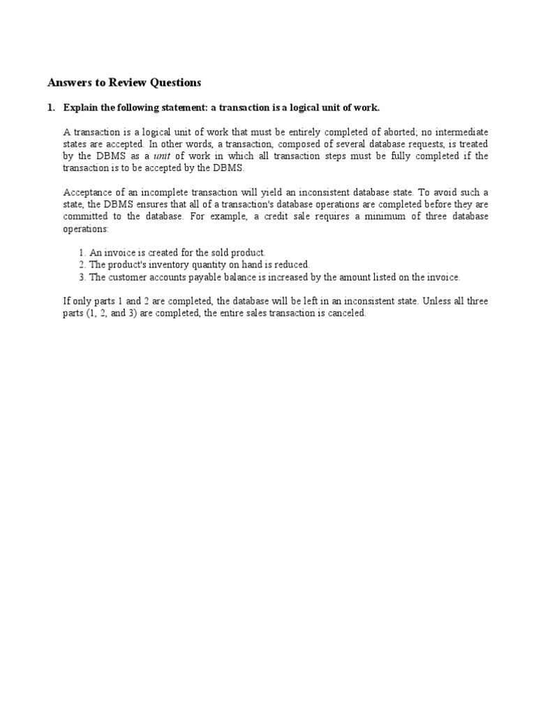 Answering Quiz Database Systems Quiz Database Systems Pdf Database Transaction Databases 2570