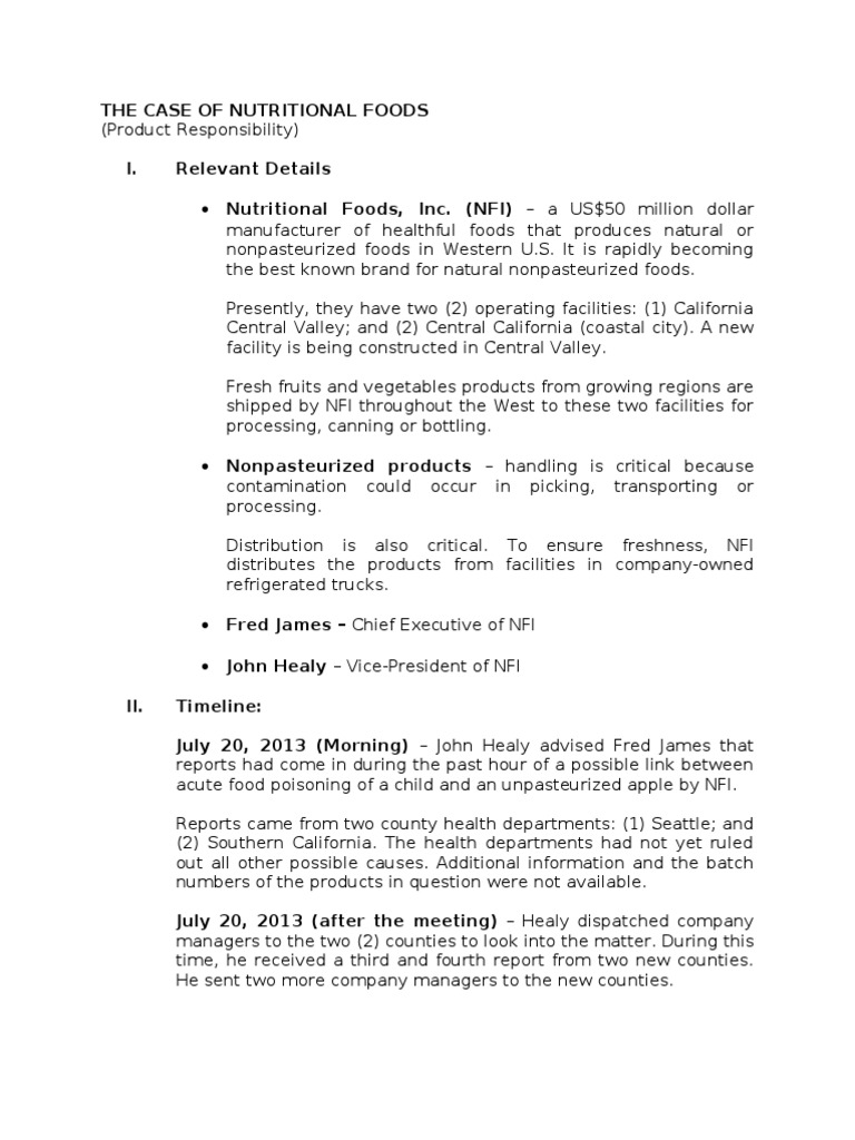 The Case of Nutritional Foods (Product Liability) | PDF | Foods | Food ...
