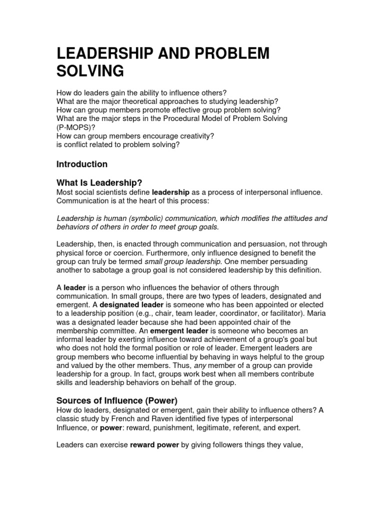 Problem Solving and Leadership | PDF | Leadership | Power (Social And ...