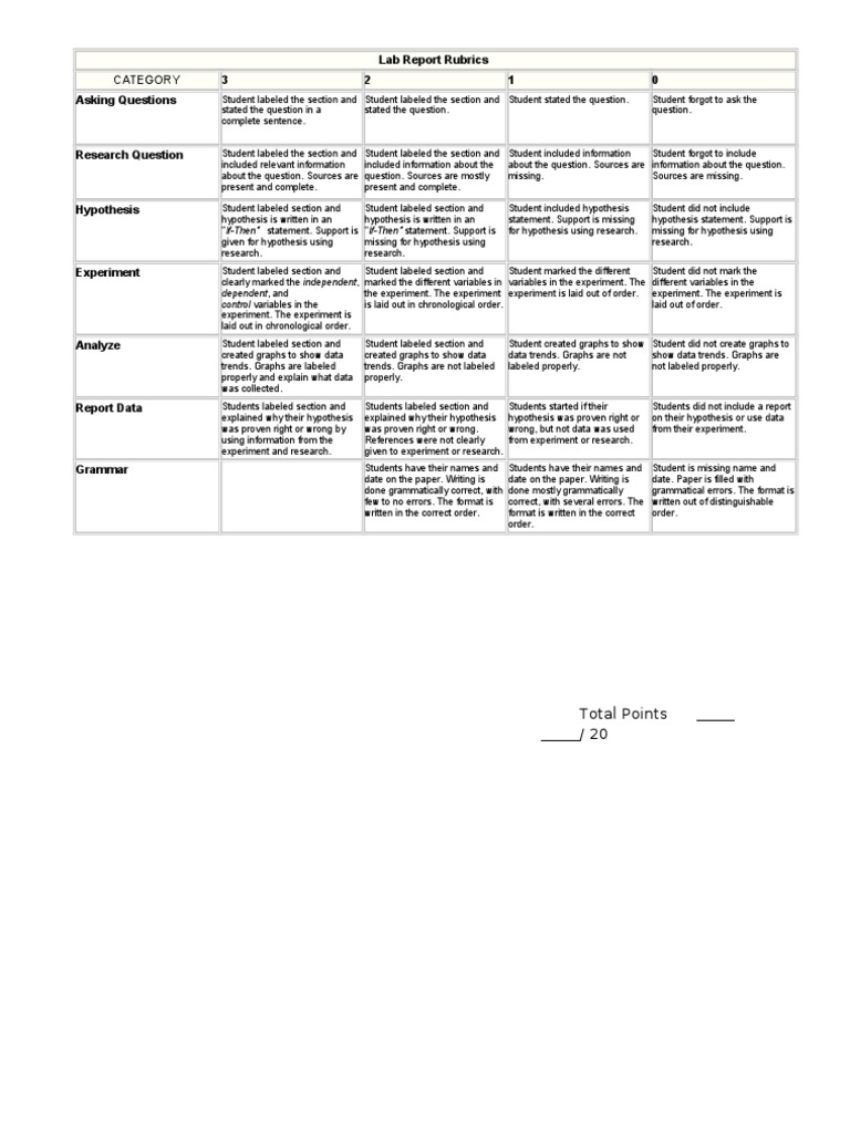 Tommy Science Rubrics Lab Report | PDF | Experiment | Data