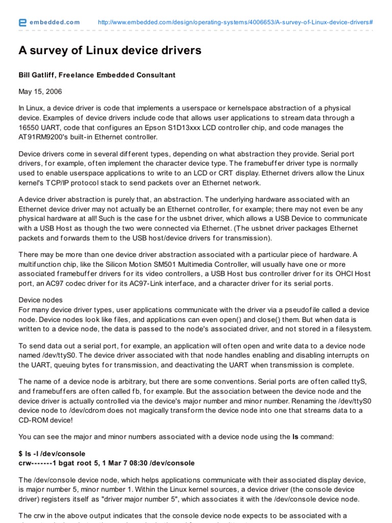 A Survey of Linux Device Drivers | PDF | Device Driver | Computer Network