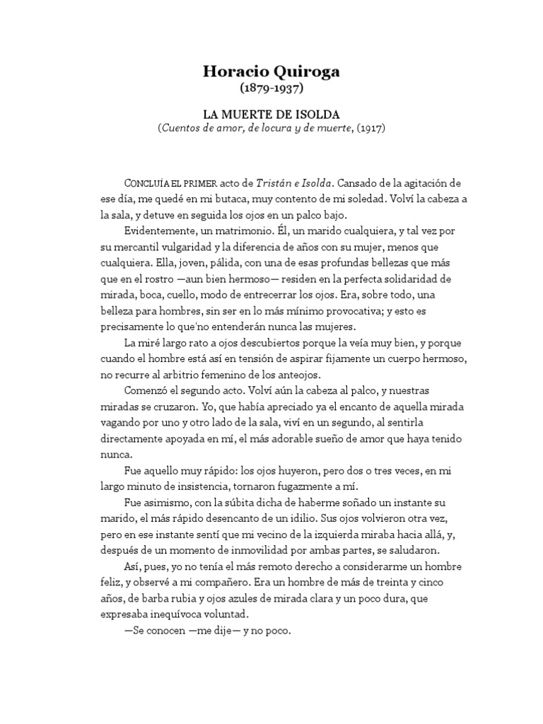 Horacio Quiroga-La Muerte de Isolda | PDF Horacio Quiroga-La Muerte de Isolda | PDF