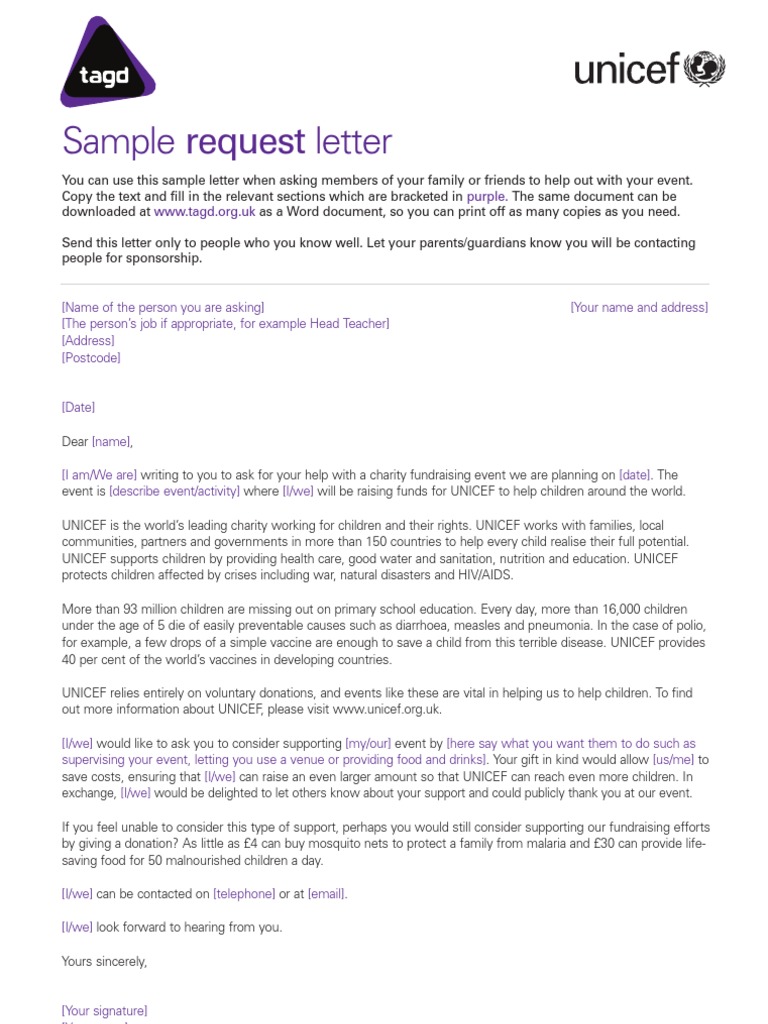 Unicef Sample Request Letter | Unicef | Vaccines