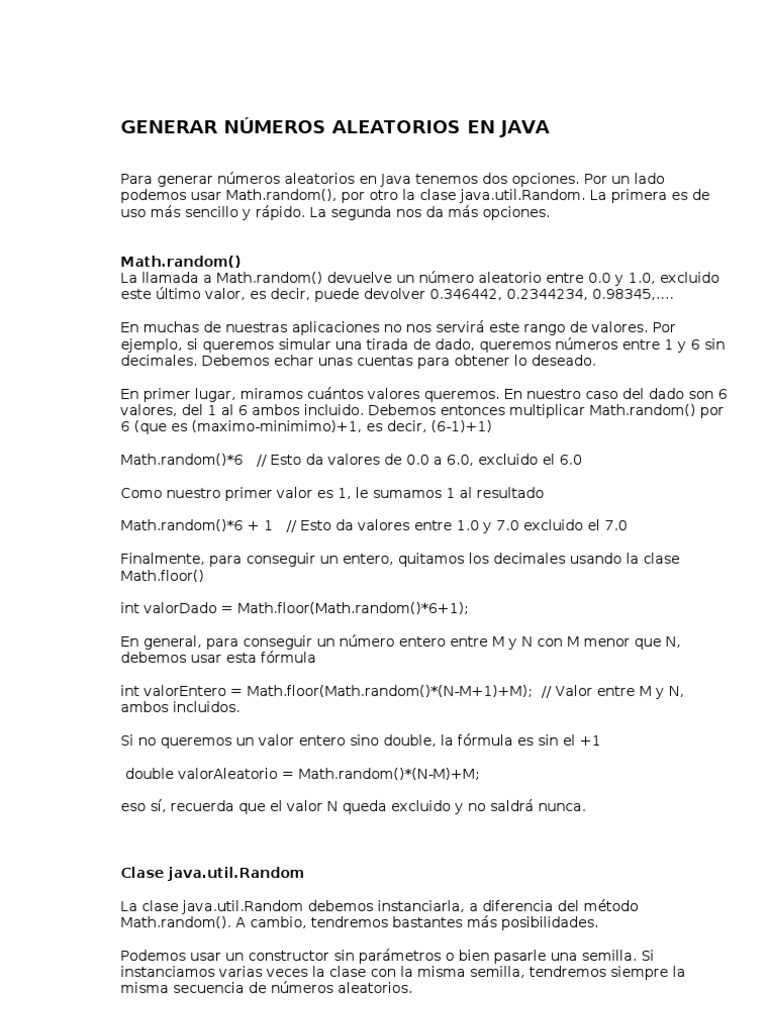 Generar Números Aleatorios en Java | PDF | Java (lenguaje de ...