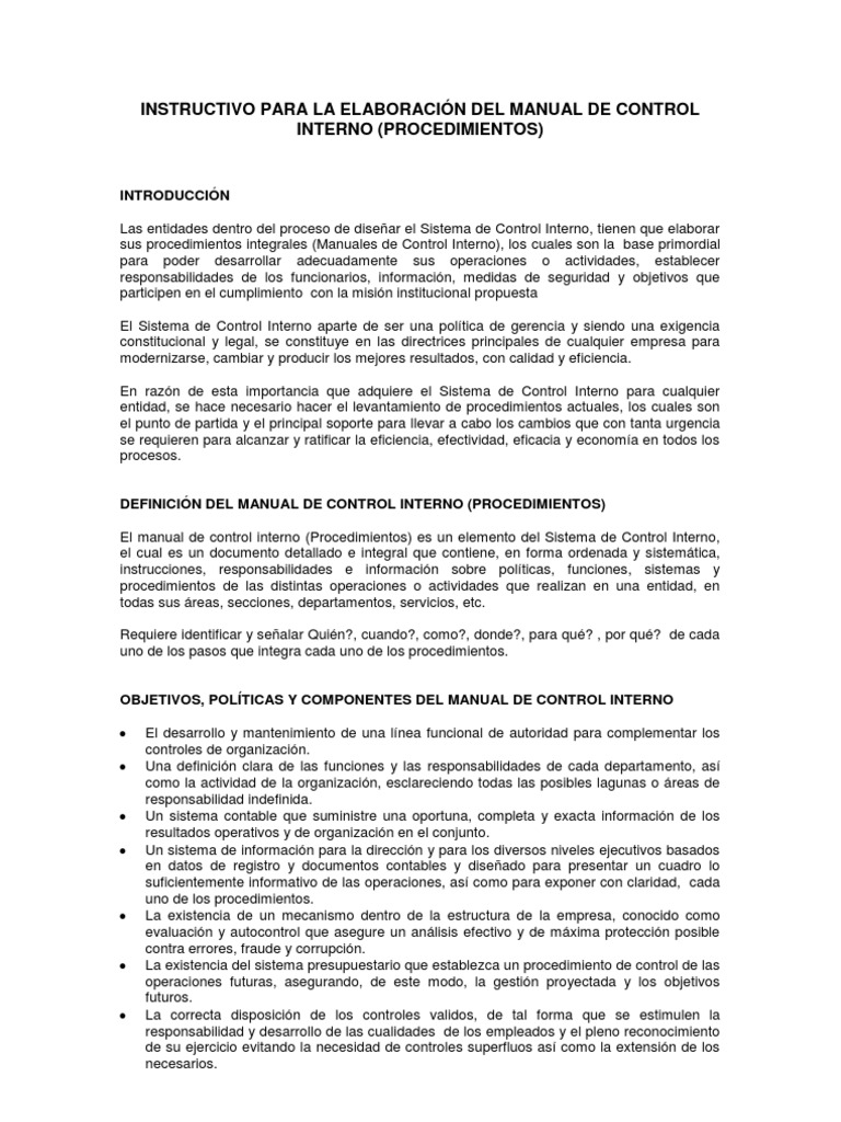 Manual de Control Interno: Procedimientos Clave | PDF | Calidad ...