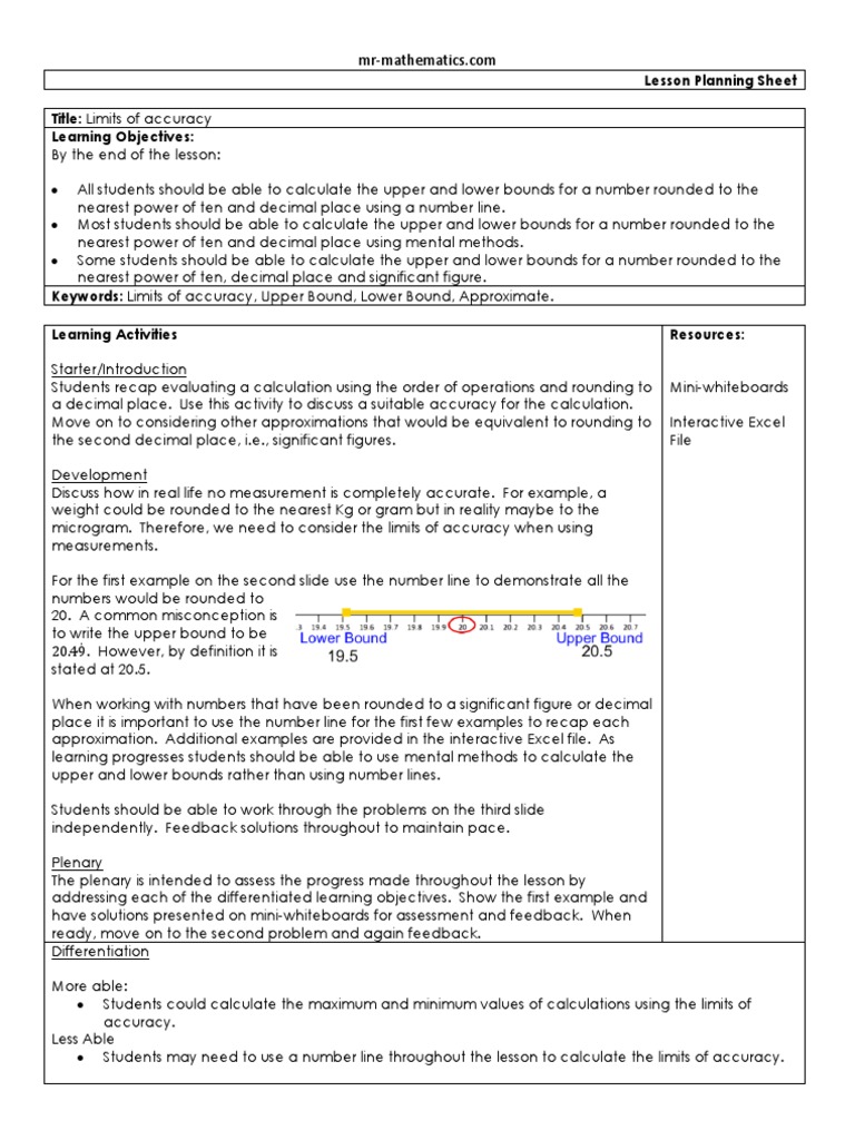 Lesson Plan Limits of Accuracy | Significant Figures | Accuracy And ...
