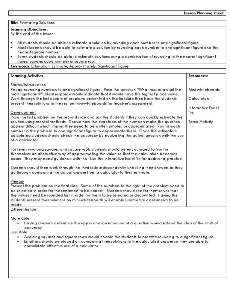 Lesson Plan Approximations | Download Free PDF | Approximation | Lesson ...