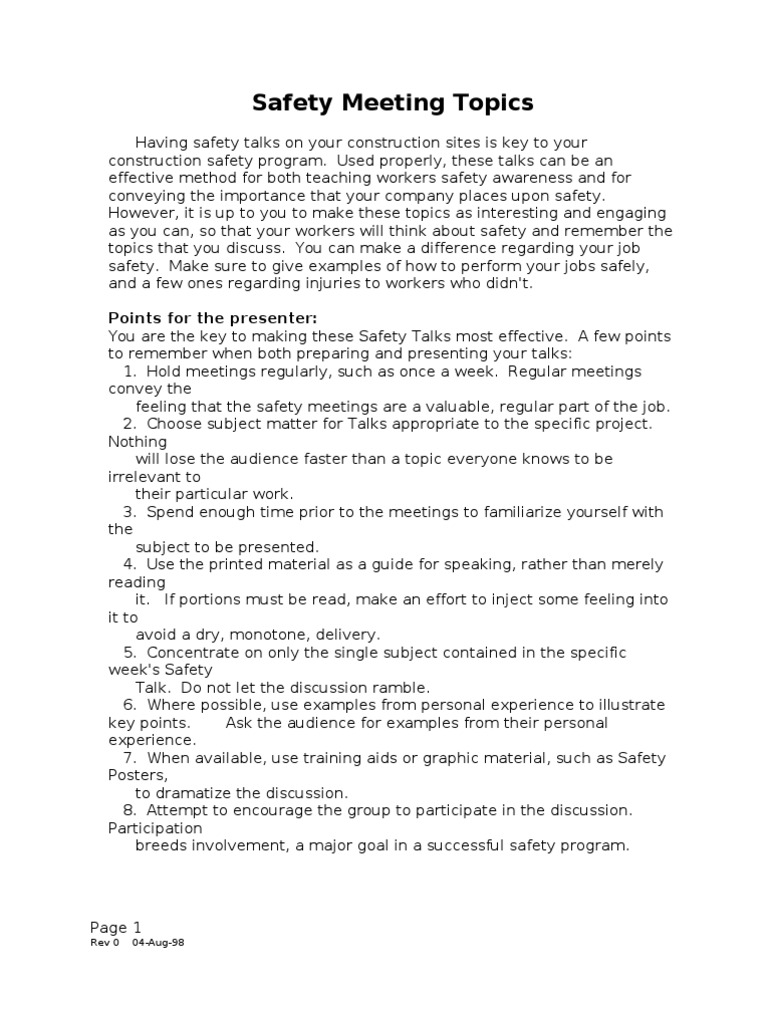 Safety Meeting Topics | PDF | Ladder | Fires