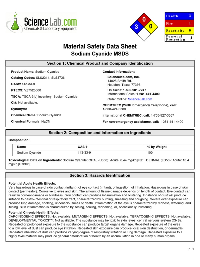 Msds Cyanide | Toxicity | Dangerous Goods