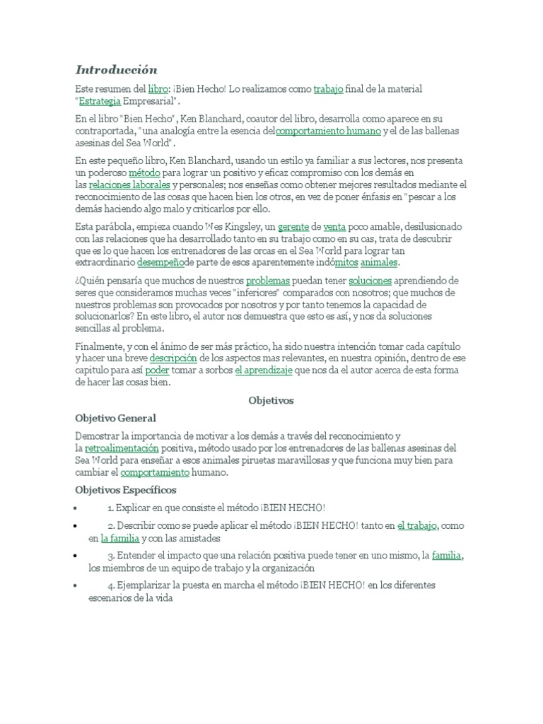 Resumen Libro Bien Hecho | PDF | Motivación | Motivacional