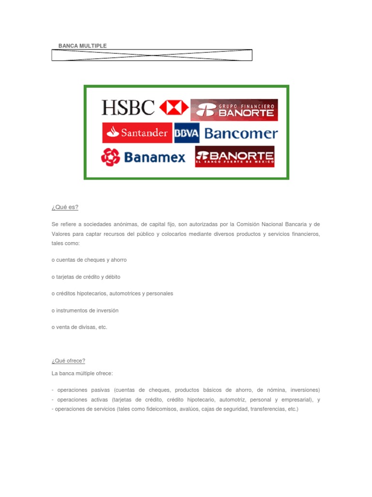 Introducción a la Banca Múltiple en México | PDF | Empresa de ...