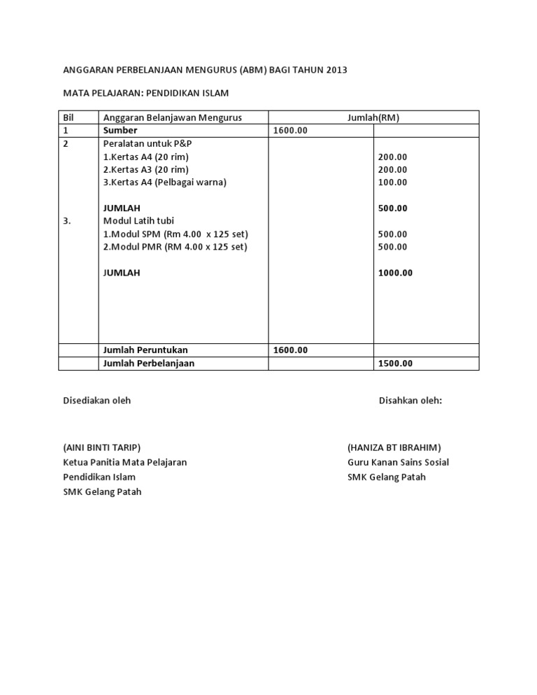 Anggaran Perbelanjaan Mengurus | PDF