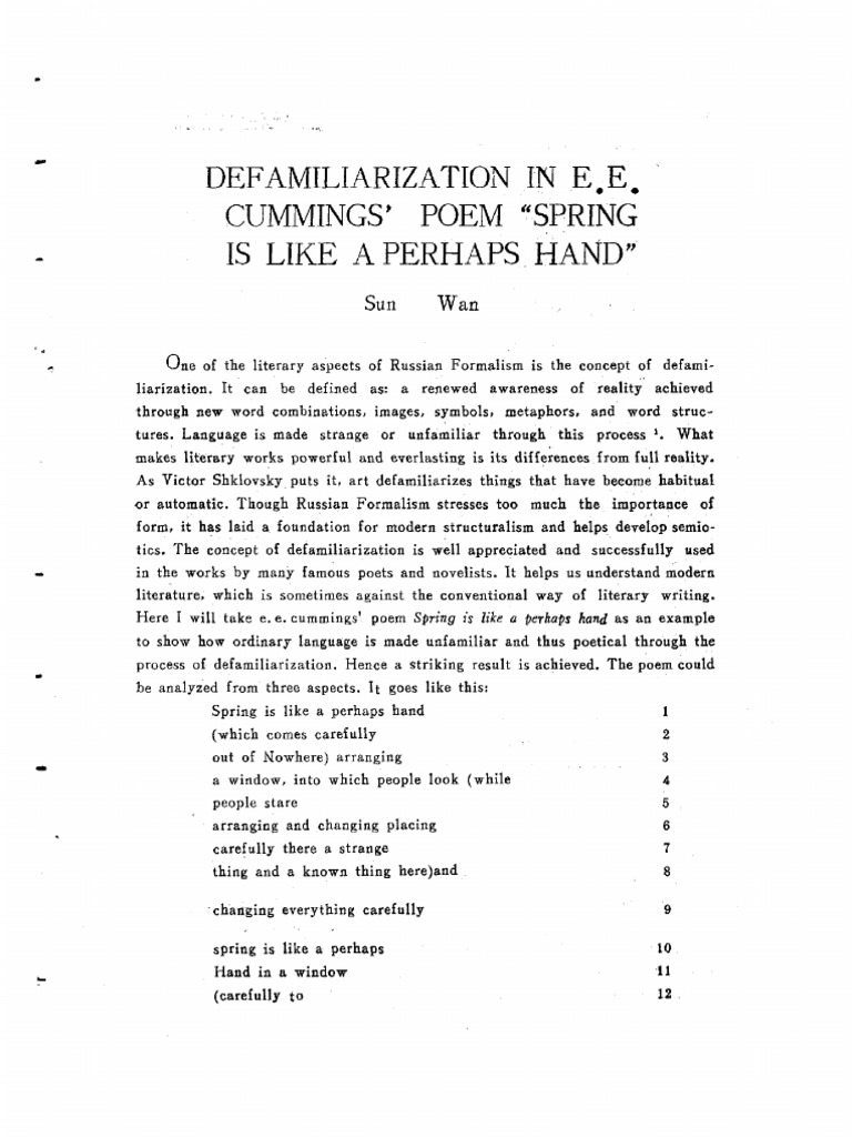 Defamiliarization in E.E. Cumming5' Poem "5pring 15 Like A Perhap5 Hand ...