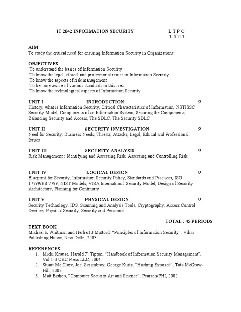 IT 2042 Information Security Syllabus | PDF | Computers