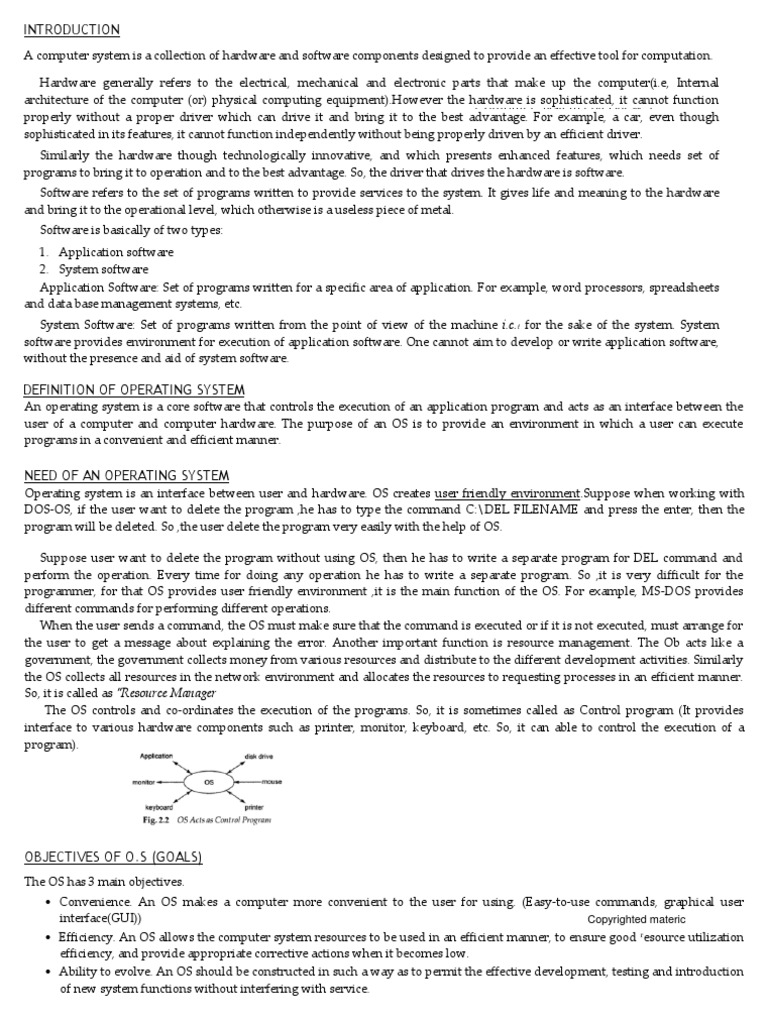 Os Notes Unit 1 For BCA | PDF | Input/Output | Operating System
