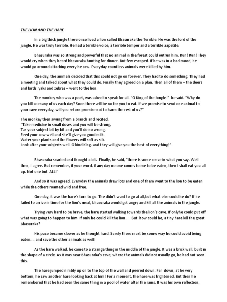 The Lion and The Hare | PDF | Lion