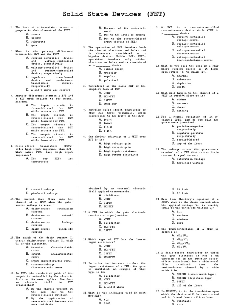 Solid State Devices (FET) | PDF | Field Effect Transistor | Mosfet