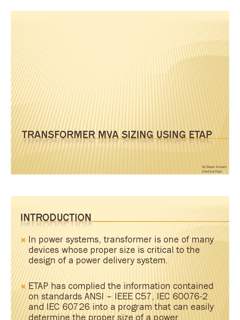 Transformer MVA Sizing with ETAP Guide | PDF | Transformer | Electrical ...