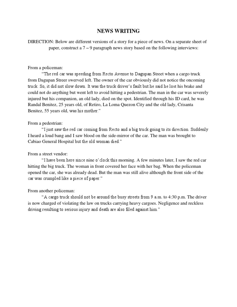 News Writing Exercise PDF