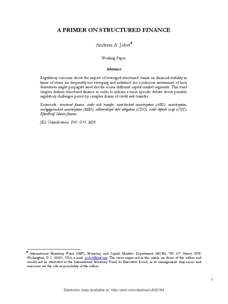 A Primer On Structured Finance | PDF | Collateralized Debt Obligation | Securitization