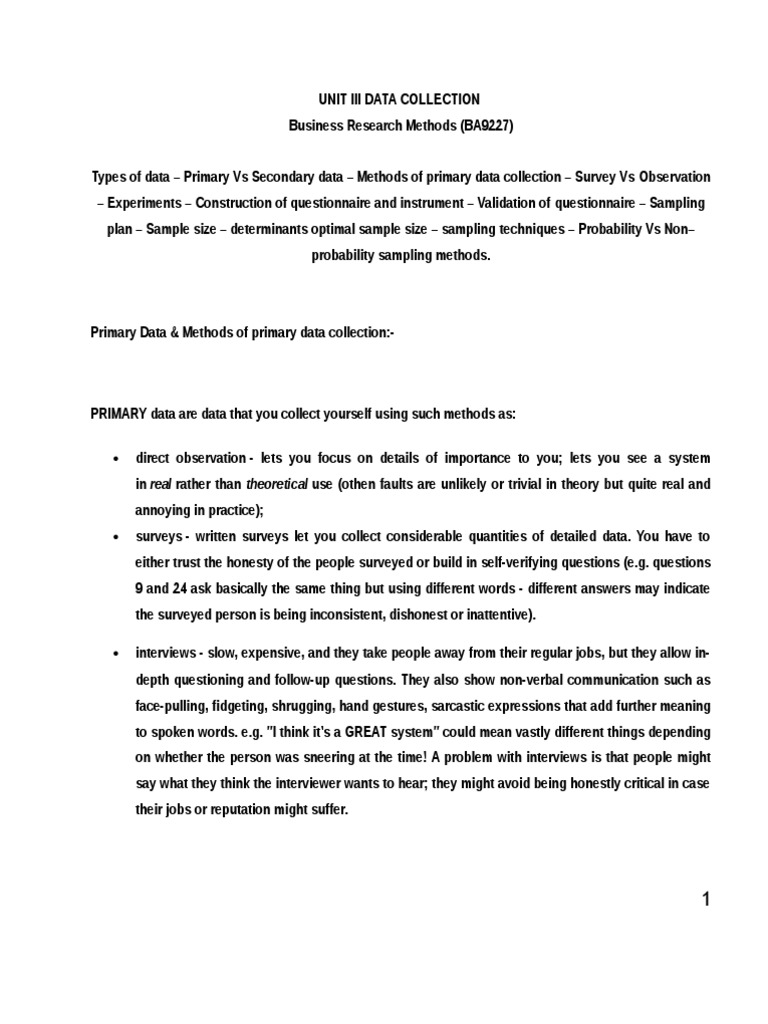 Brm-Unit III Data Collection - Notes | PDF | Sampling (Statistics ... Brm-Unit III Data Collection - Notes | PDF | Sampling (Statistics ...