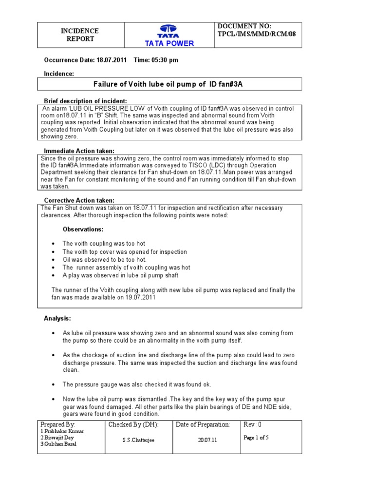 ID Fan - 3A Voith Lube Oil Pump Failure Report | PDF | Pump | Bearing ...