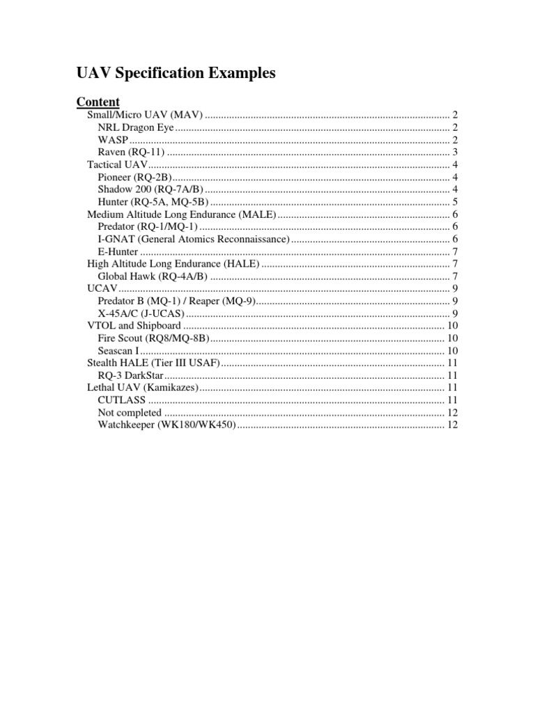 UAV Specs | PDF | General Atomics Mq 1 Predator | Unmanned Aerial Vehicle