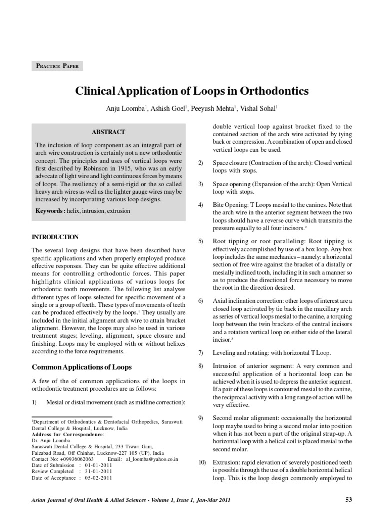 Clinical Application of Loops in Orthodntics | PDF | Orthodontics | Wire
