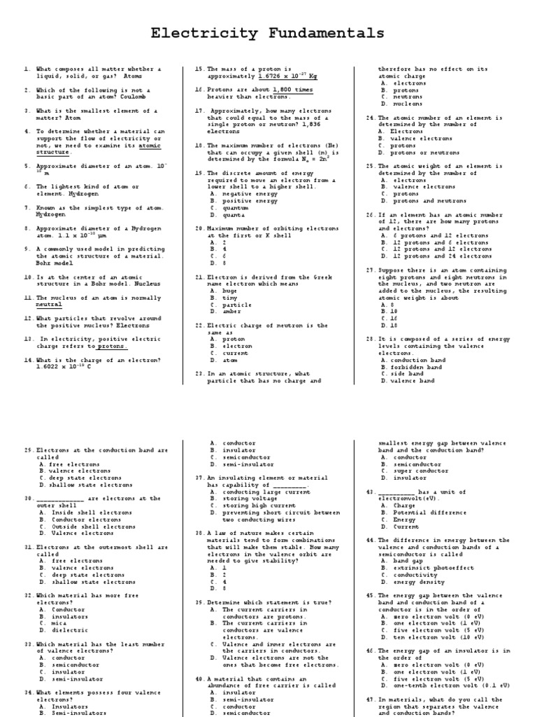 Electricity Fundamentals | PDF | Atoms | Ion