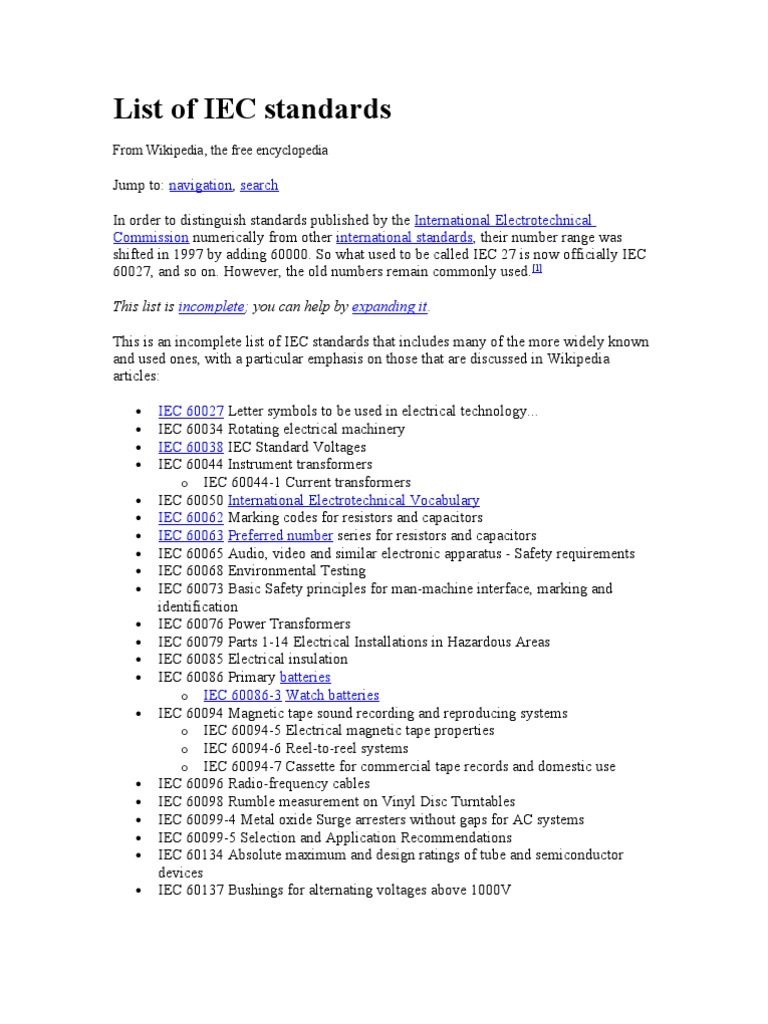 IEC standards list overview | PDF | Electromagnetic Compatibility | Ac ...
