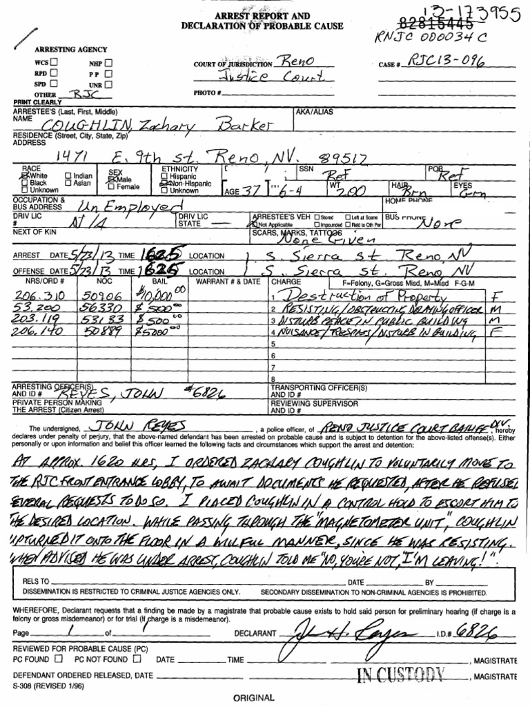 5 23 13 0204 72675 71437 Arrest Police Report, Troup, Turner, Reyes, PC ...