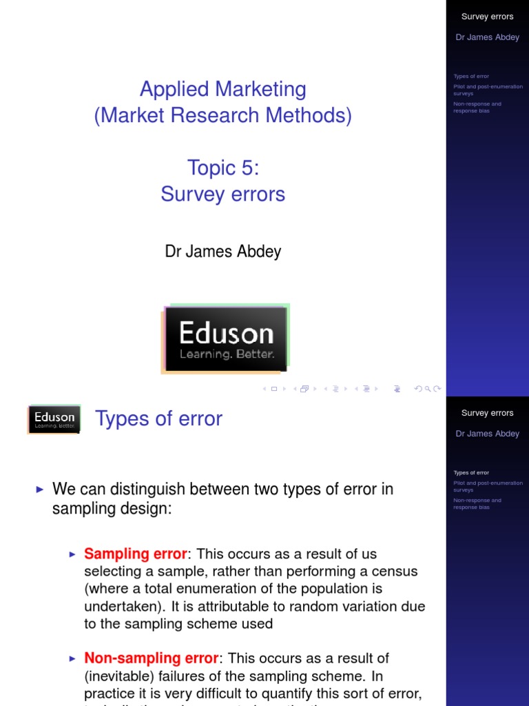 5 Survey Errors | Survey Methodology | Sampling (Statistics)