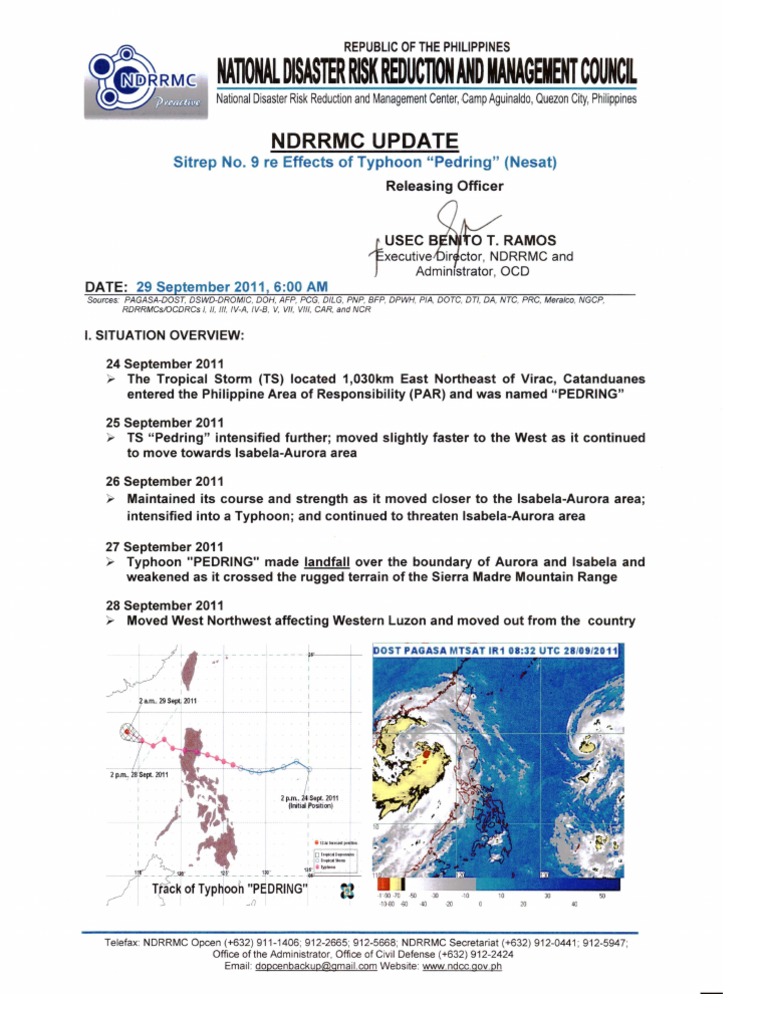 NDRRMC Update Re SitRep No. 9 Re Effects of Typhoon PEDRING (NESAT ...