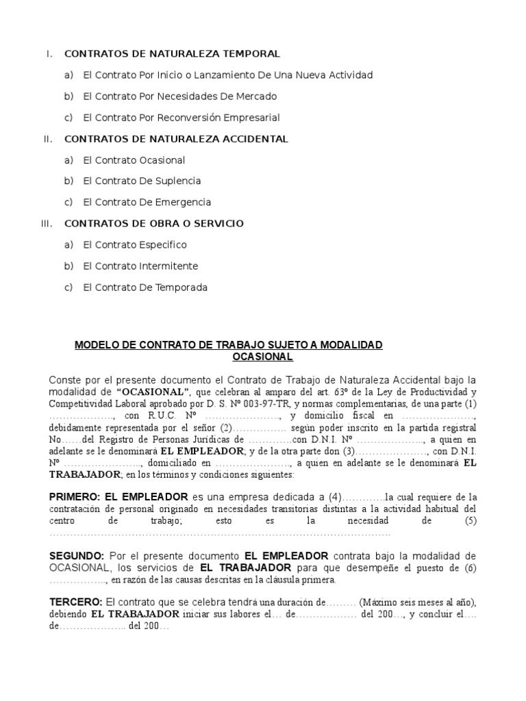 Contrato Accidental Ocasional | PDF | Derecho laboral | Legislación